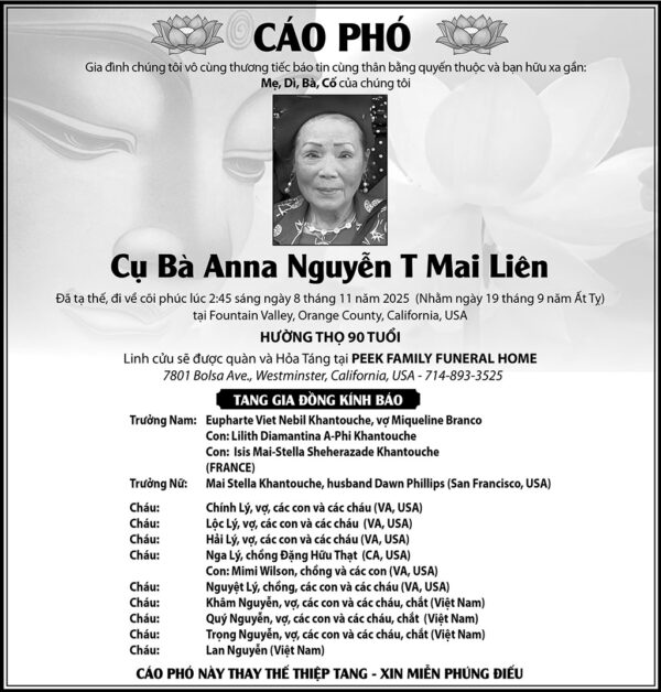 Cụ Bà Anna Nguyễn T Mai Liên - Nguoi Viet Online